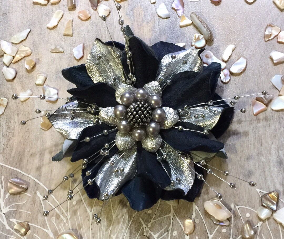 Leather Brooch, Embroidery Brooch, Leather Flower Brooch, Flower Pin ...