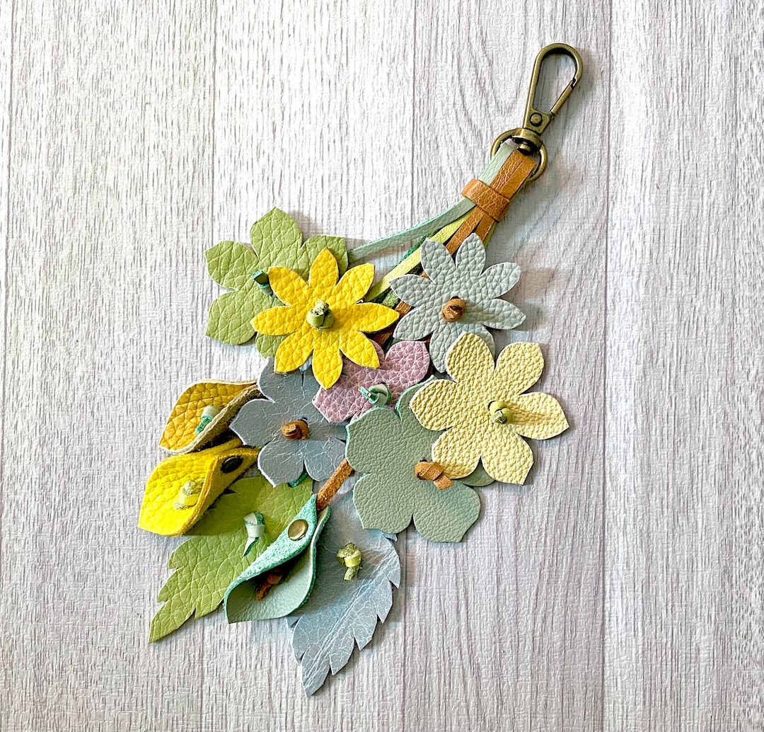 Tassel Keychain Purse Charm for Handbag Leather Flower Bag Charm Charm ...