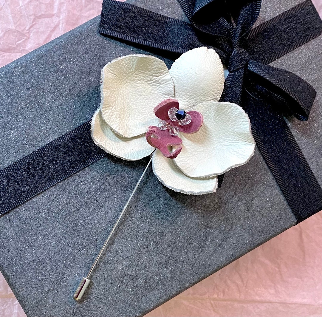 Leather Brooch, Orchid Flower Pin, Leather Flower Brooch, Flower Pin ...