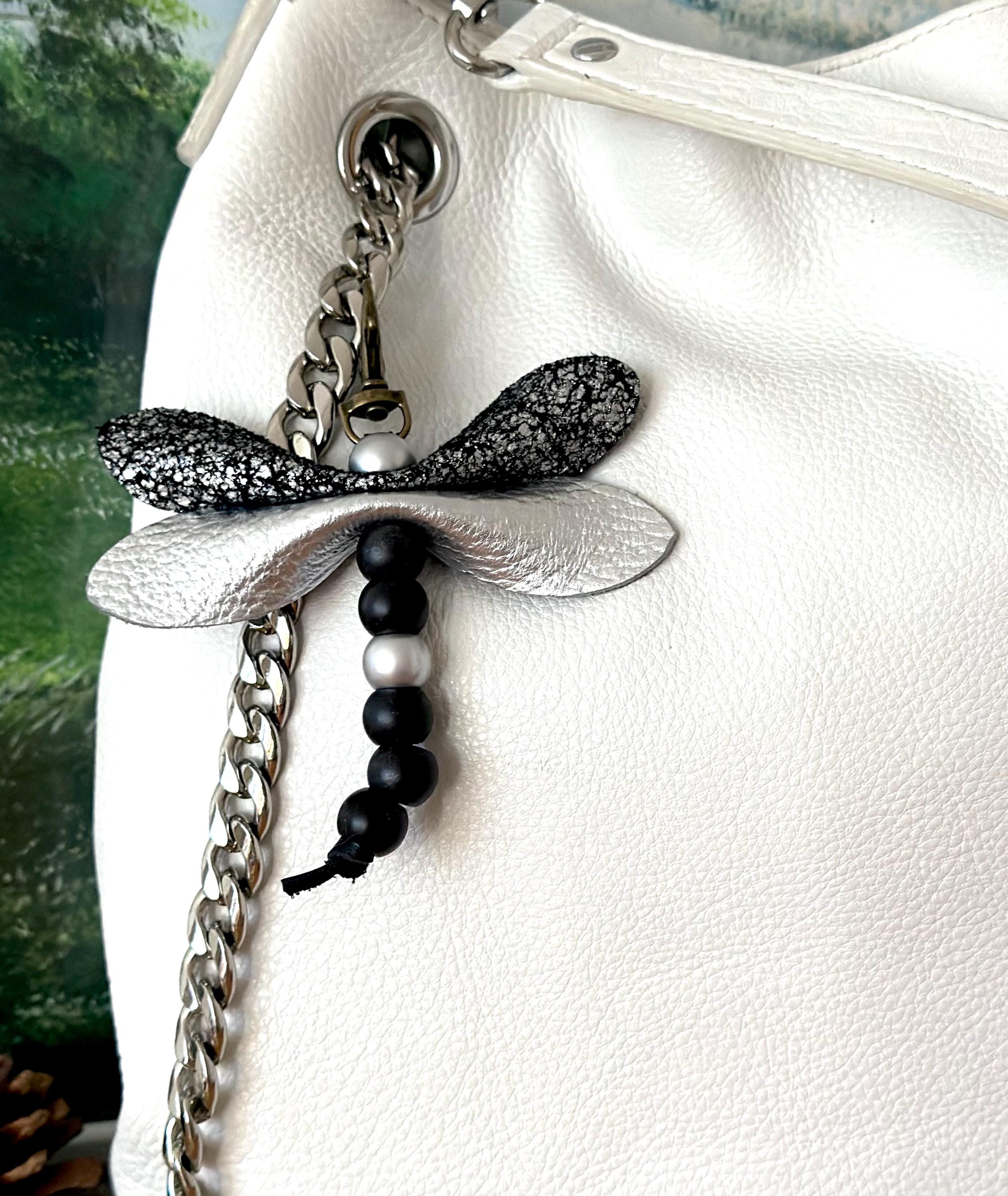 Leather Dragonfly Bag Charm, Handmade Beaded Keychain, Purse Accessory ...
