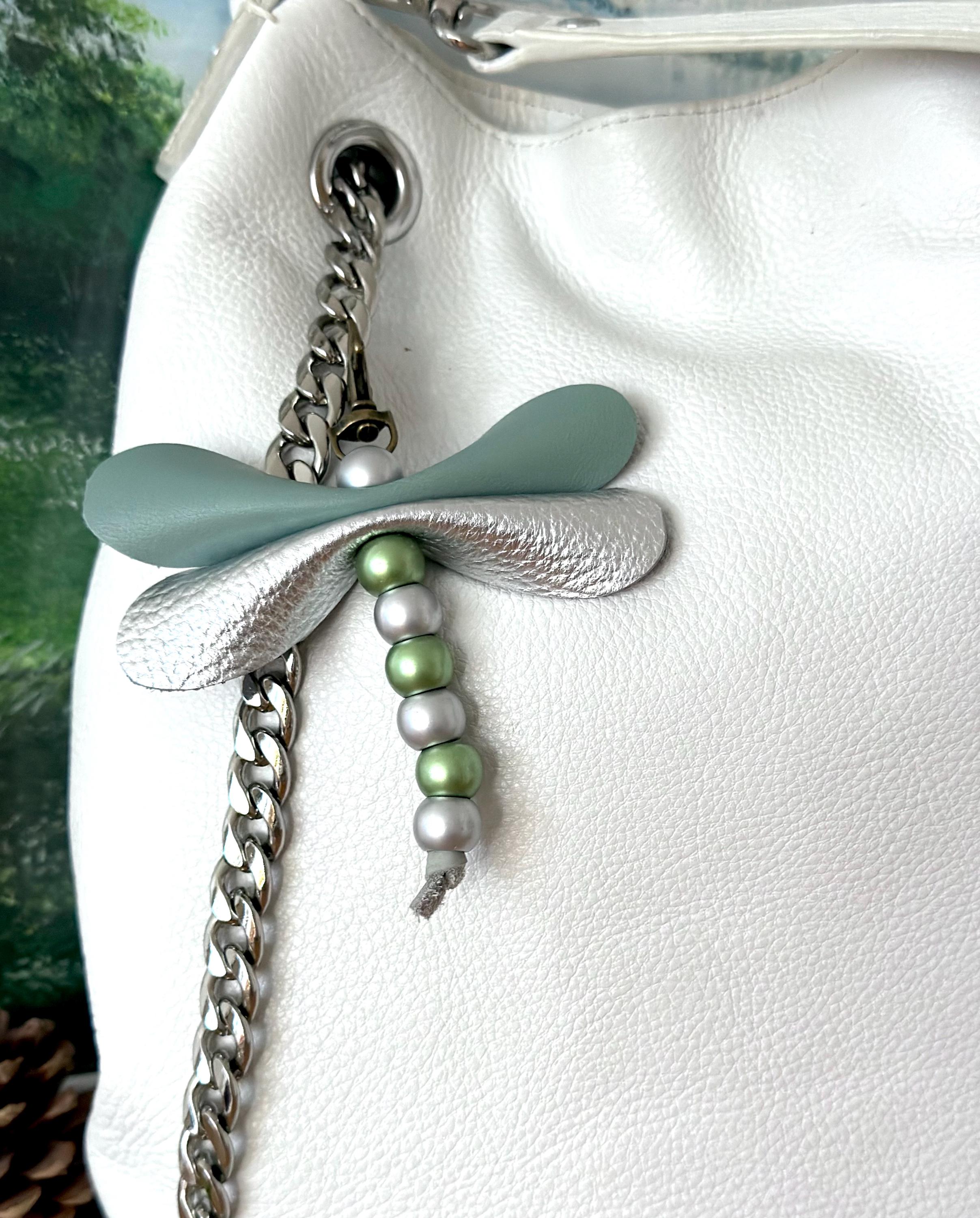 Leather Dragonfly Bag Charm, Handmade Beaded Keychain, Purse Accessory ...