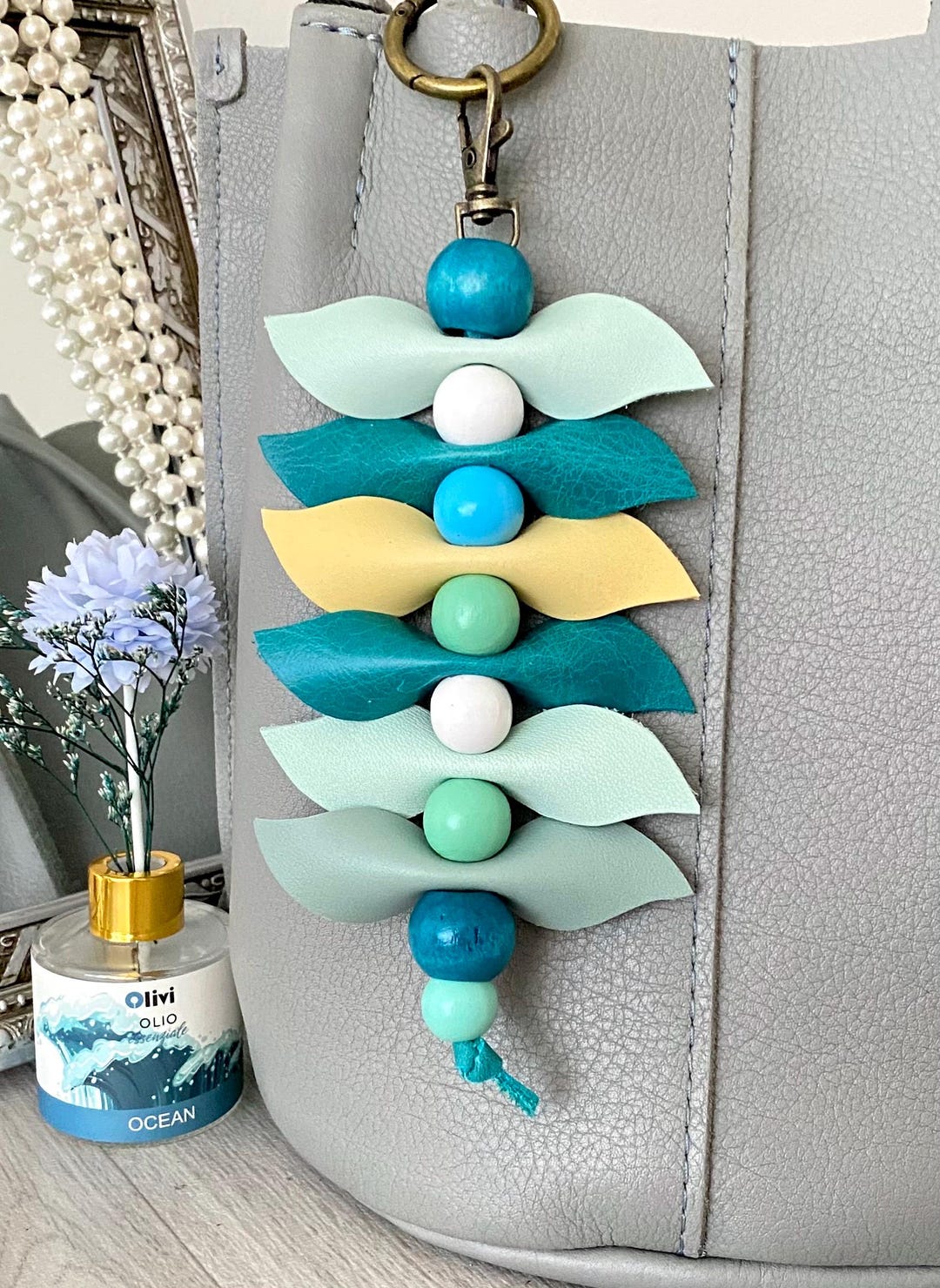 Handmade Leather Bag Charm, Colorful Flower Keychain - Etsy