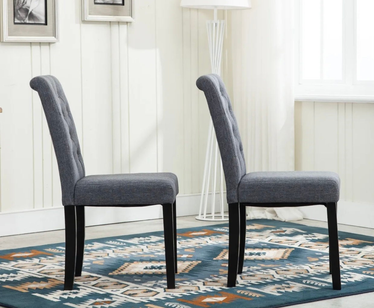 2 X Linded Fabric Dining Chairs, Solid Wooden Legs Home & Restaurants Cheap Home Decor, Cheap ...