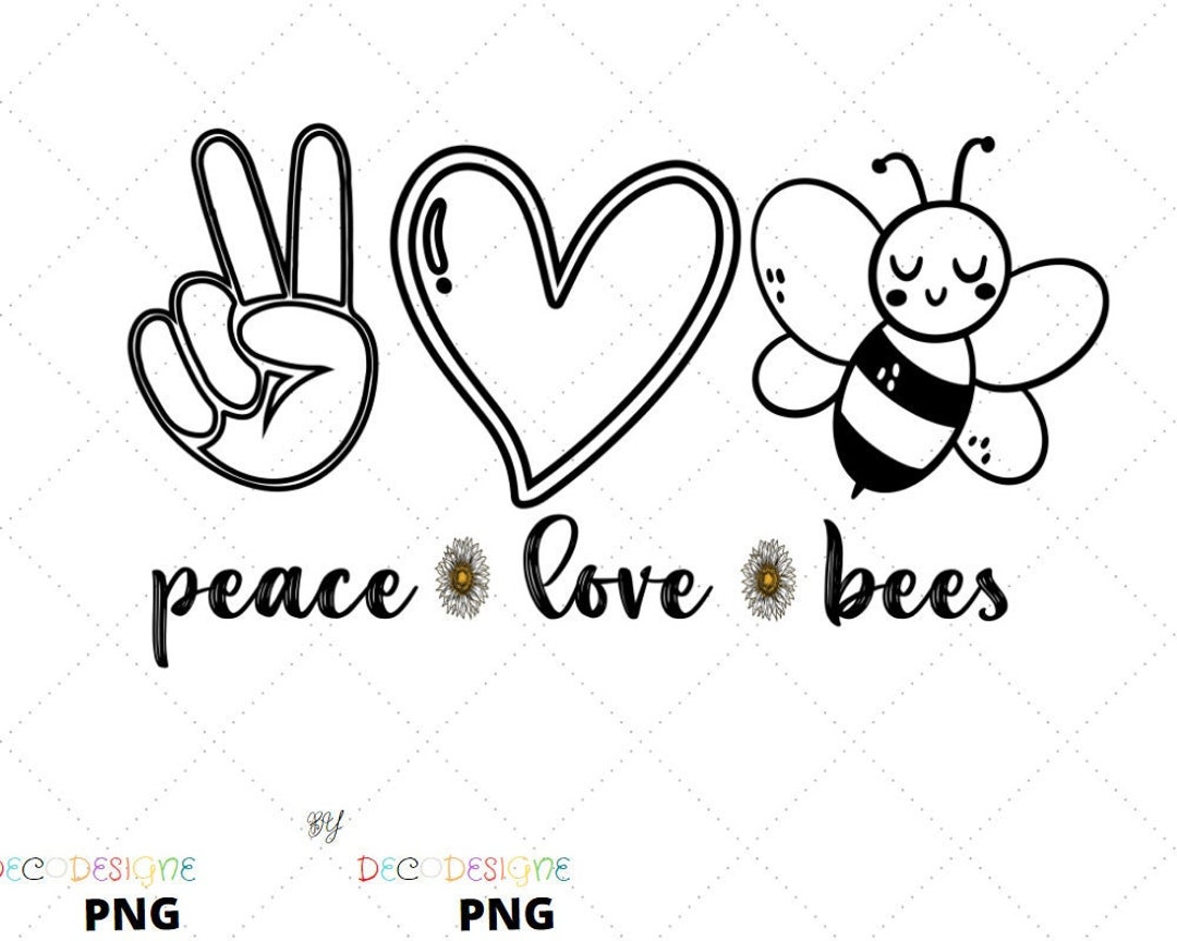 Peace Love Bees Heart PNG Bee Png Peace Love Png Sublimation Design ...