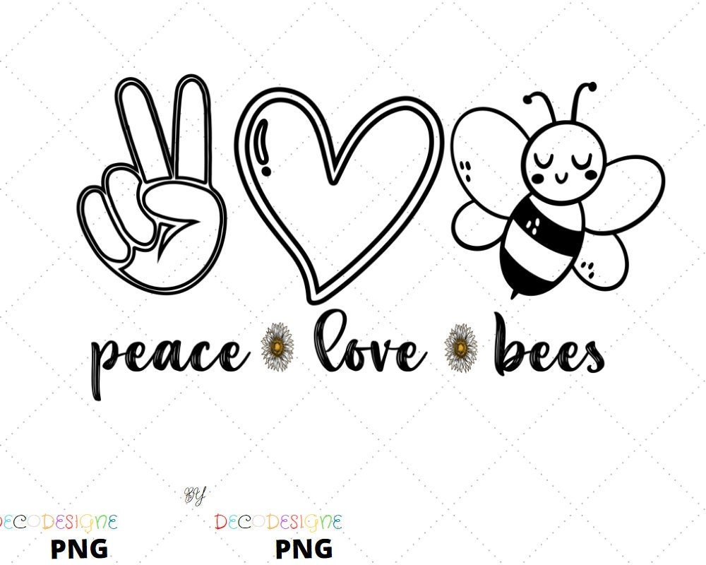 Peace Love Bees Heart PNG Bee Png Peace Love Png Sublimation Design ...