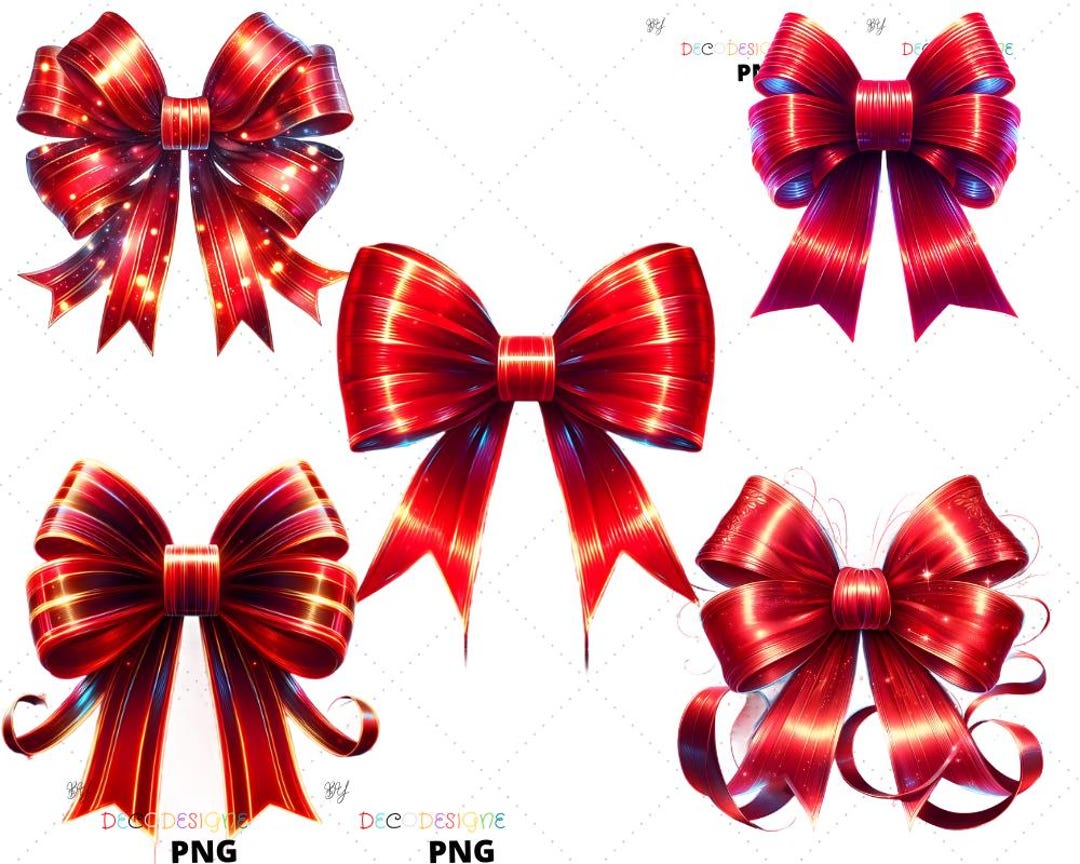 Coquette Red Bow Bundle PNG, Bundle Red Bow Png, 5 Watercolor Red Bow ...