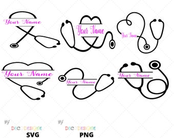 Stethoscope Split Monogram SVG Bundle, Hand Drawn Nurse SVG ...