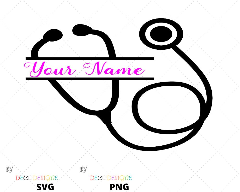 Personalized Stethoscope Split Monogram SVG Bundle, Hand Drawn Nurse ...