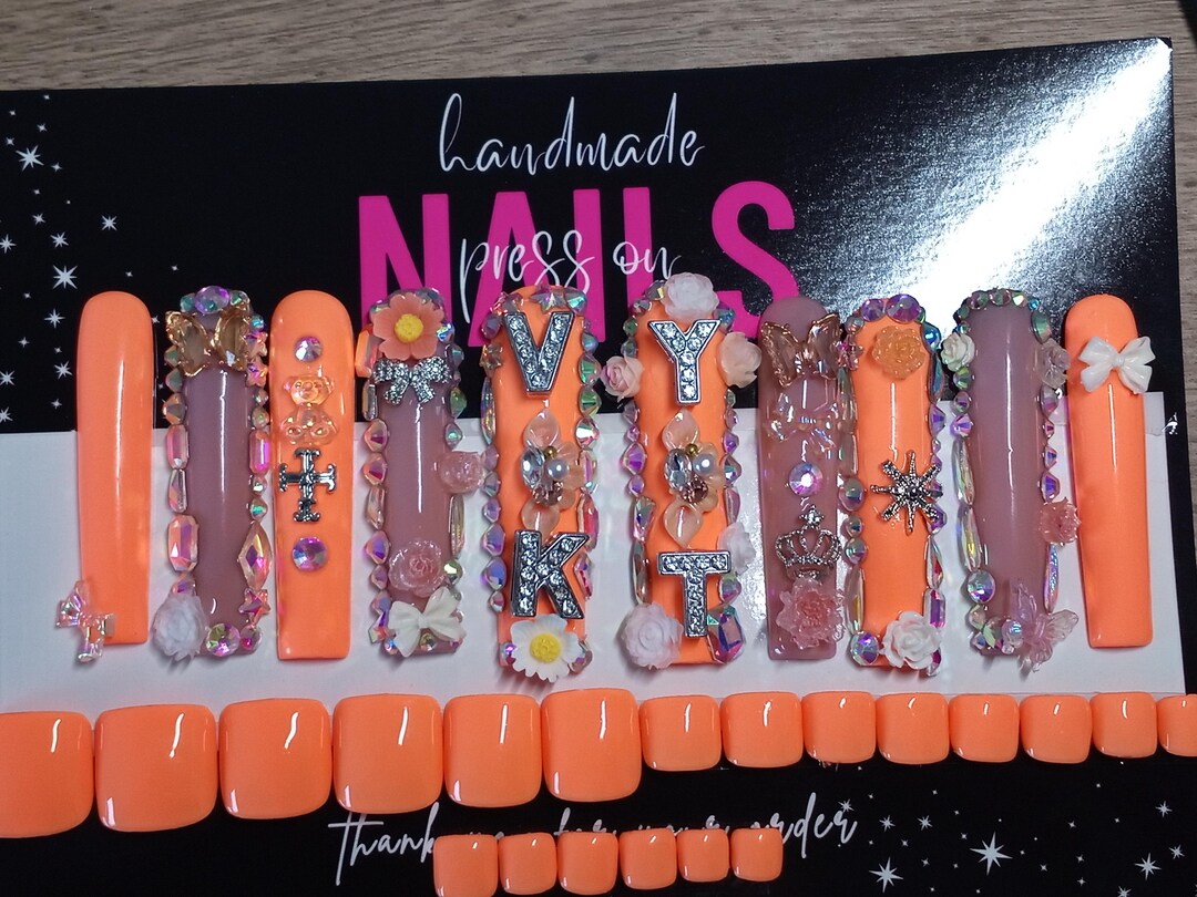 CLASSY Junk Orange Handmade Press on Nails Toenail Bundle Size Large - Etsy
