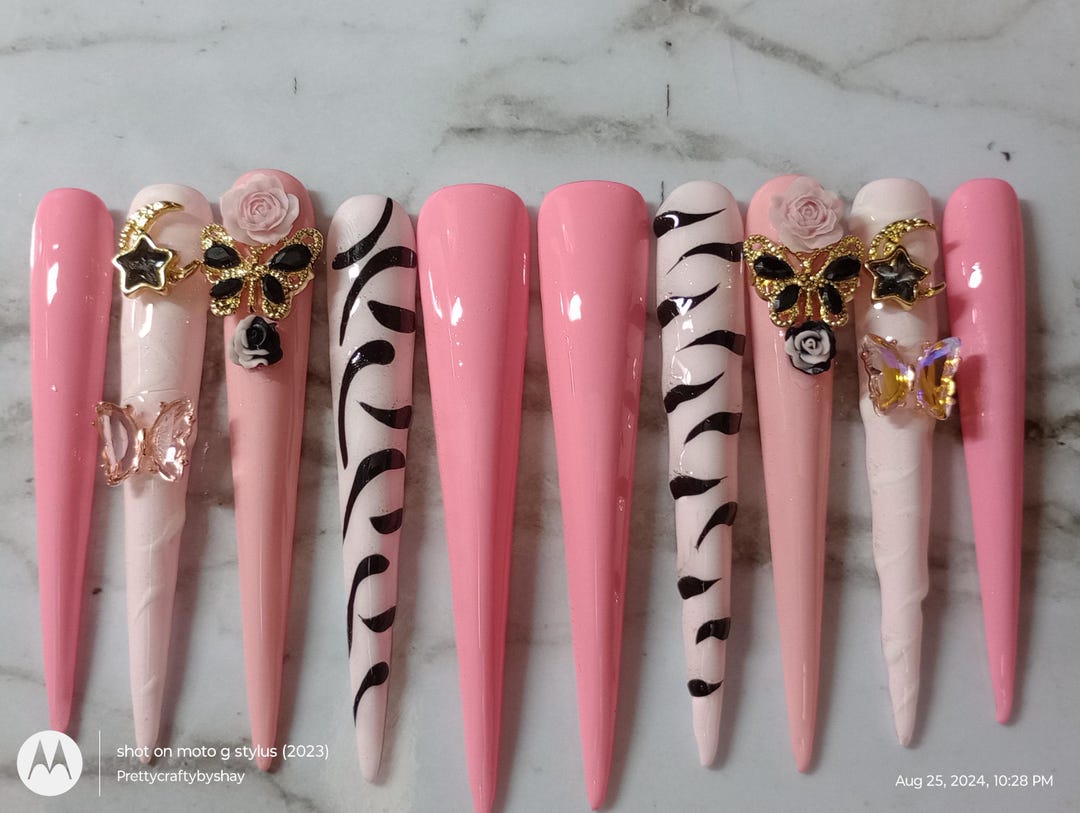 Lady in Pink 4XL Stiletto Handmade Gel Press on Nails Size Medium - Etsy
