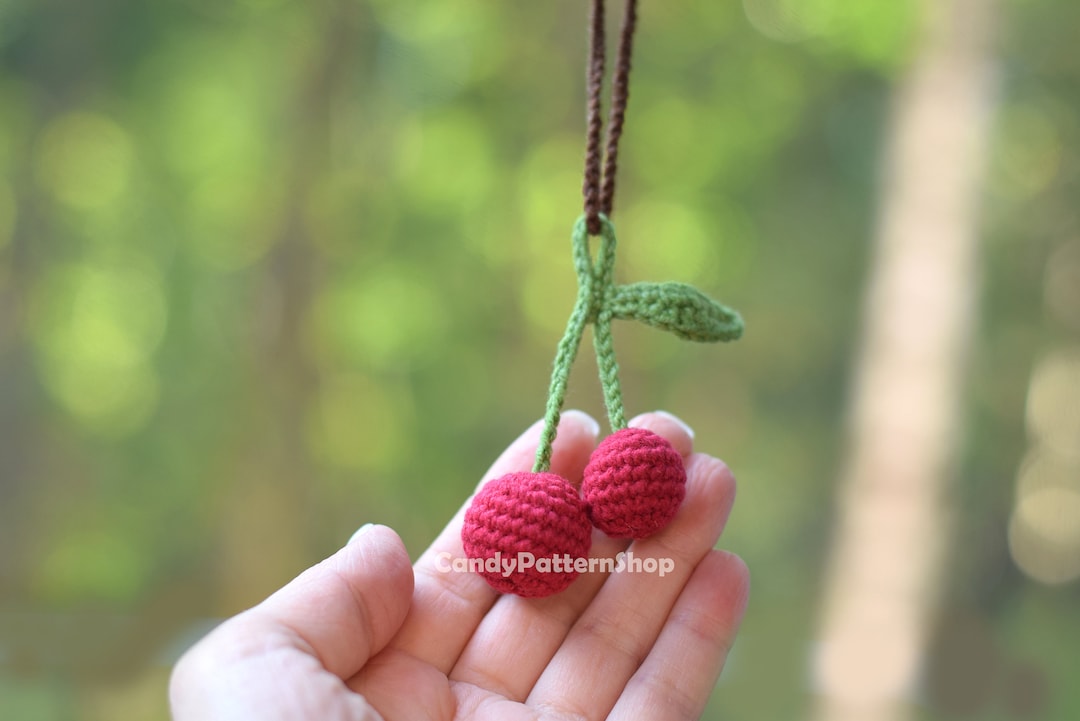 Crochet Car Charm Cherry Pattern, Berry Amigurumi Car Hanging Decor for ...