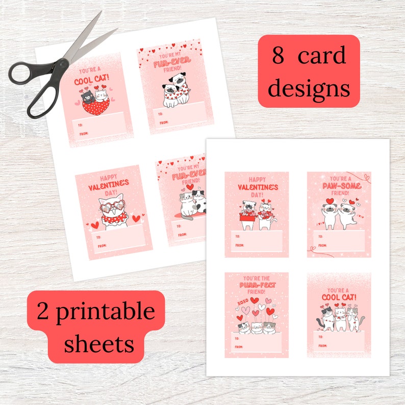 Cute Cats and Dogs Valentine's Day Cards - Classroom Exchange (PDF) - Etsy