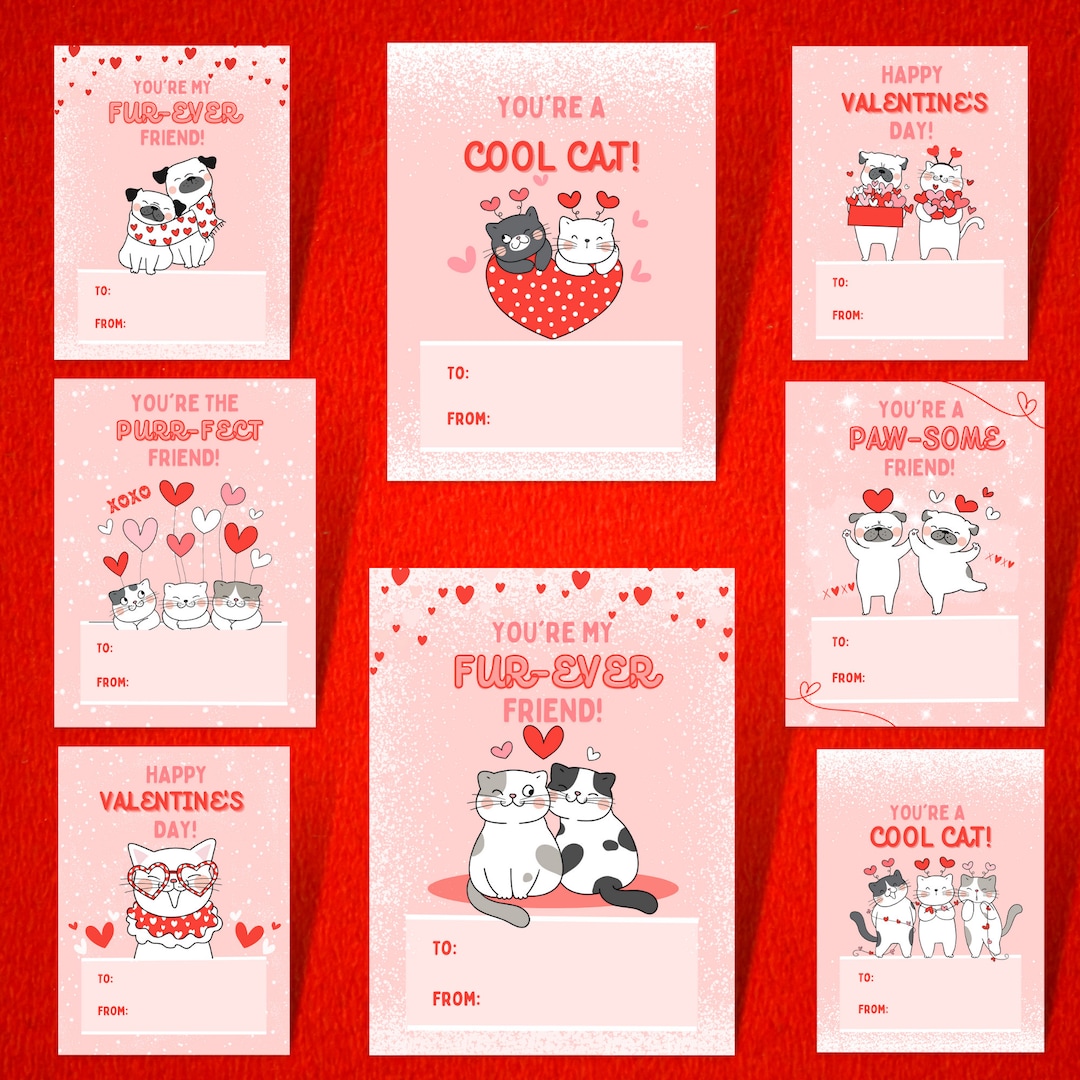 Cute Cats and Dogs Valentines Cards - Valentine Cards - Printable ...
