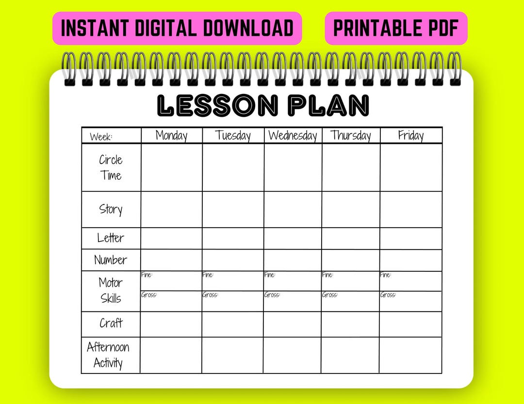 Simple Weekly Lesson Plan-printable Lesson Plan Template-preschool/pre ...