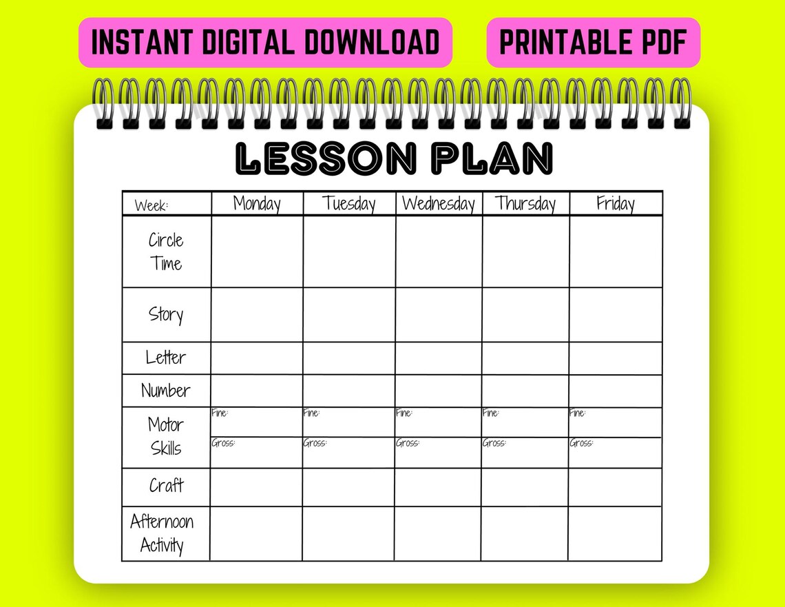 Simple Weekly Lesson Plan-printable Lesson Plan Template-preschool/pre ...