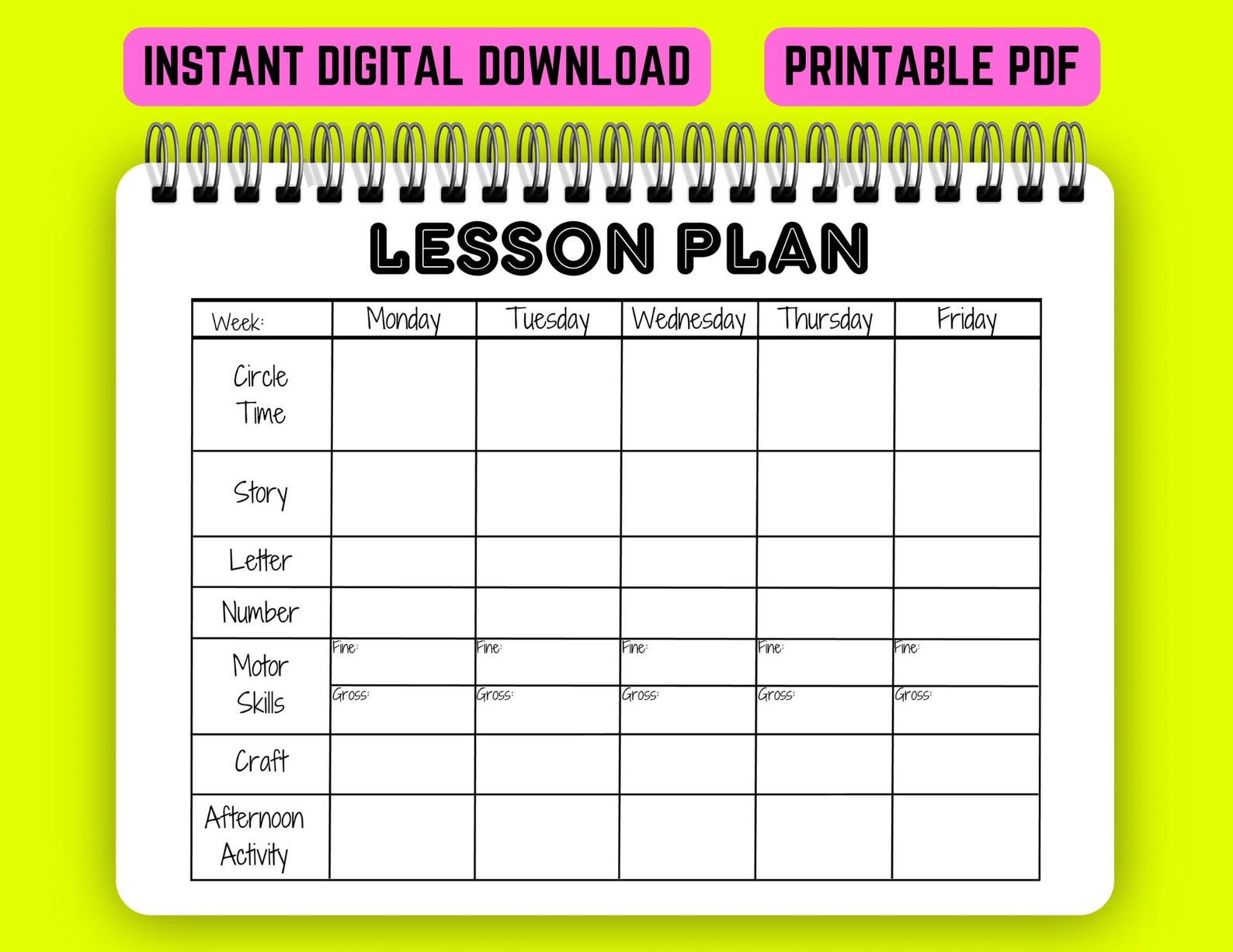 Simple Weekly Lesson Plan-printable Lesson Plan Template-preschool/pre ...