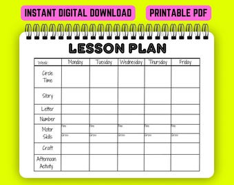 Simple Daily Lesson Plan Template for Daycare / Preschool / Pre-k ...
