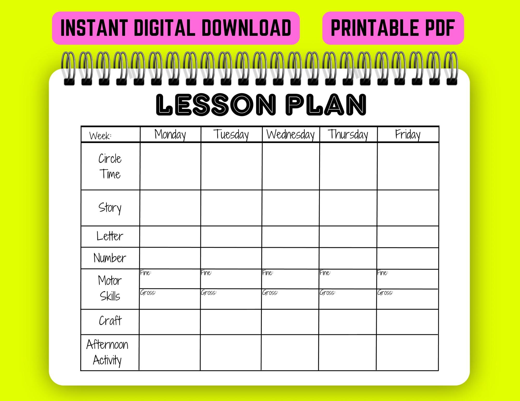 Simple Weekly Lesson Plan-printable Lesson Plan Template-preschool/pre ...