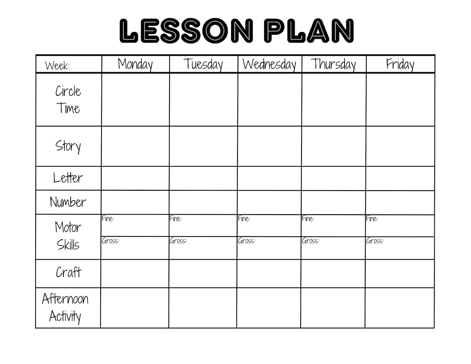 Simple Weekly Lesson Plan-printable Lesson Plan Template-preschool/pre ...