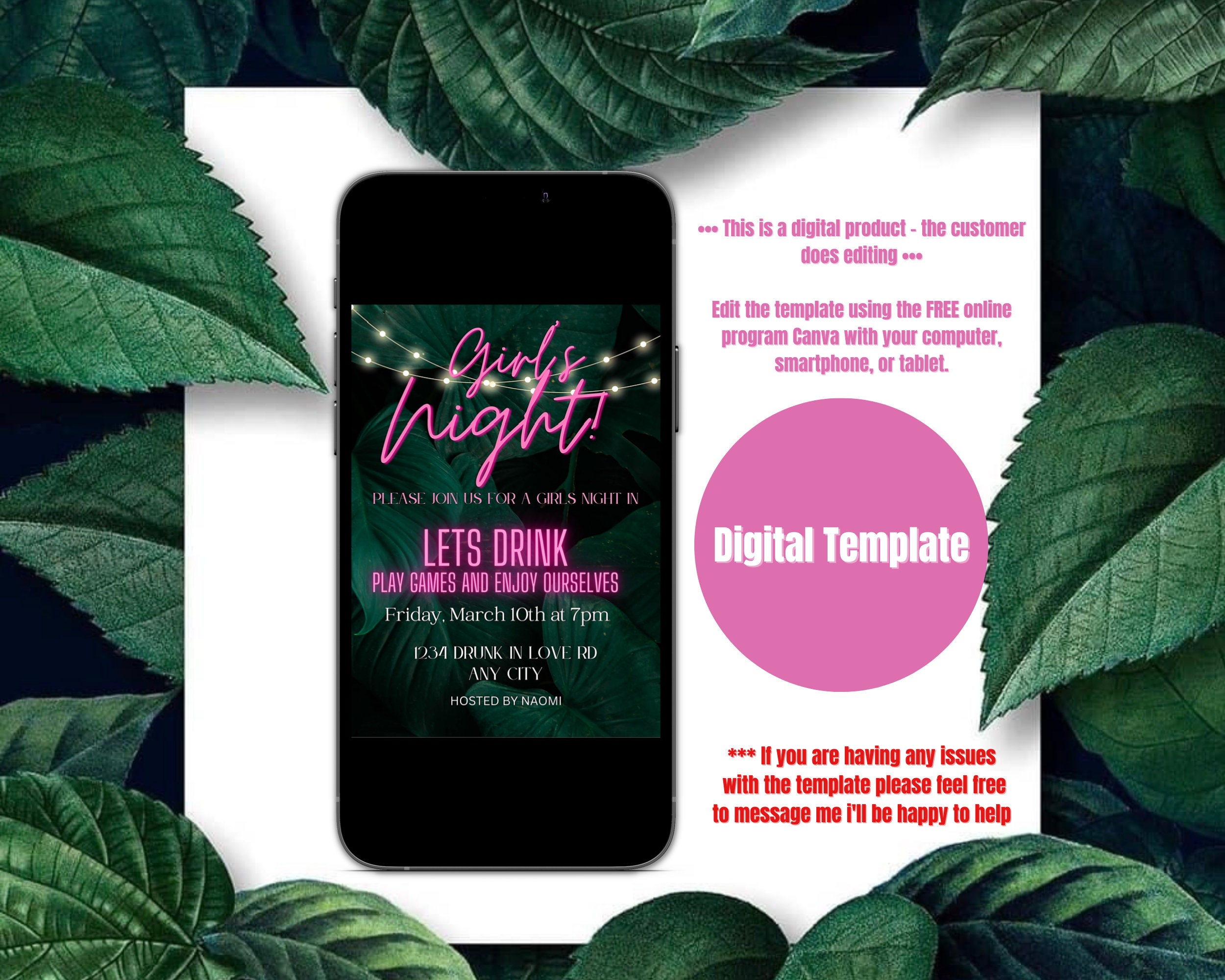 Girls Night Digital Invitation Editable Canva Template Girls Night in ...