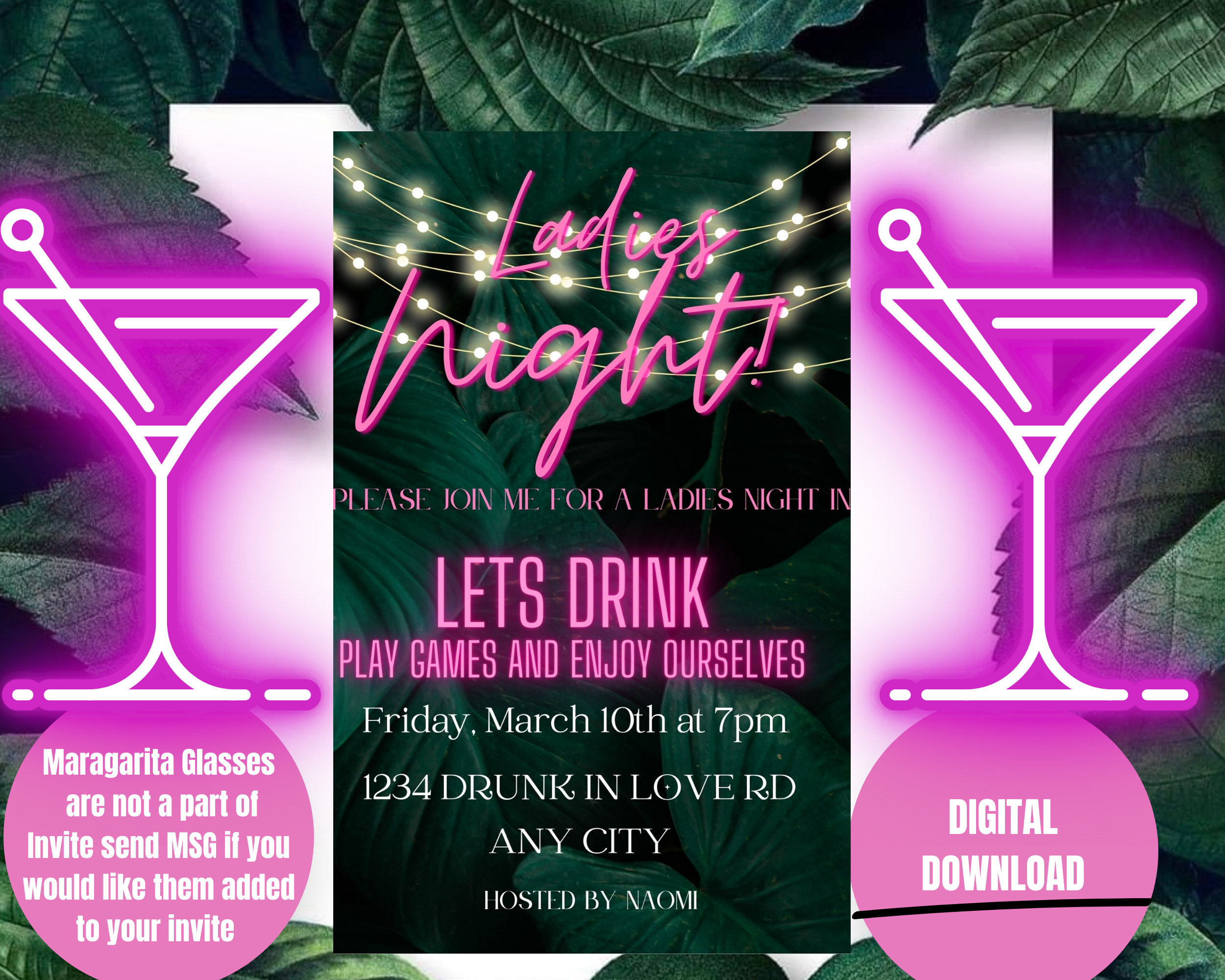 Girls Night Digital Invitation Editable Canva Template Girls Night in ...