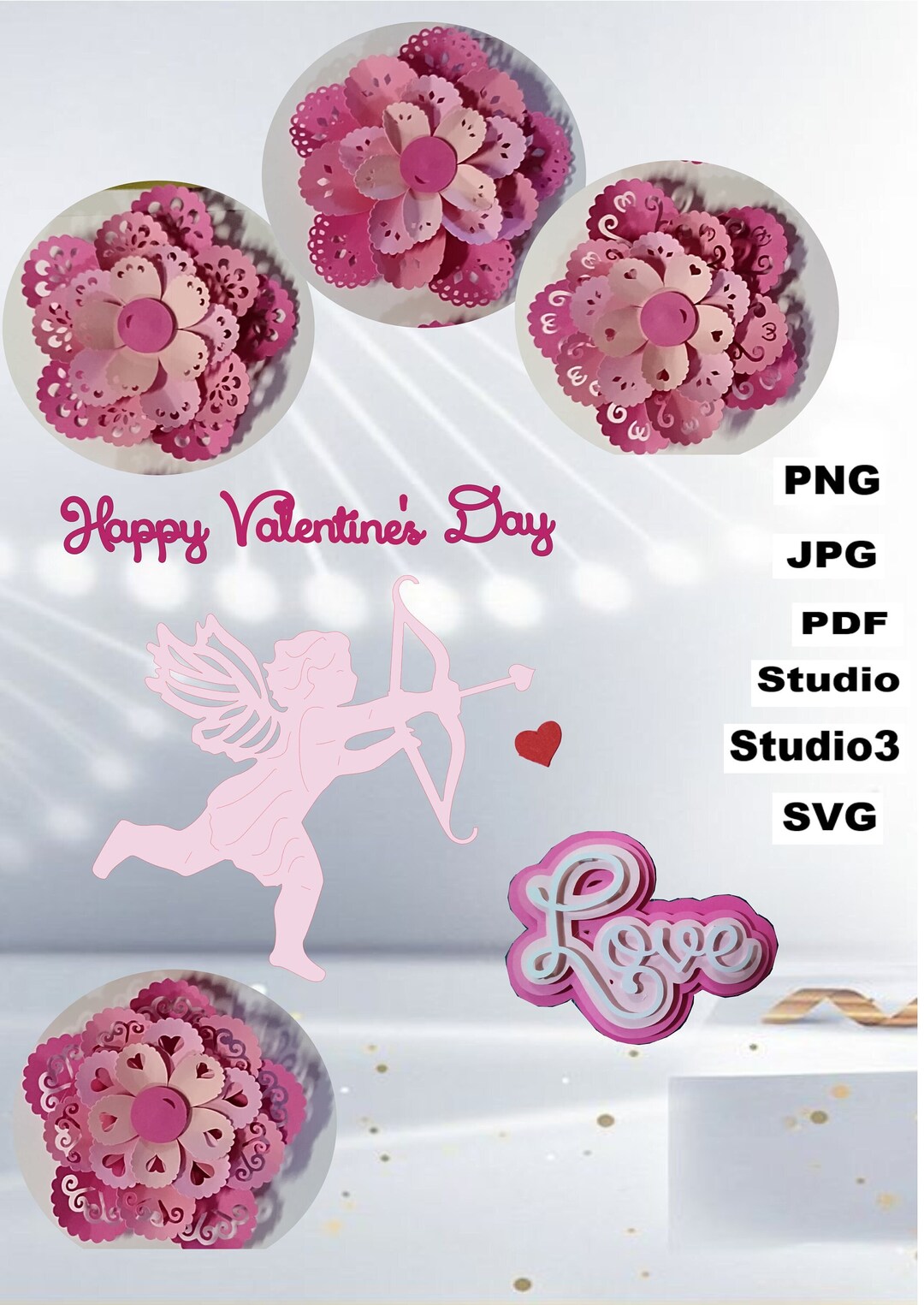 Valentine Bundle of 3 Svg DIGITAL DOWNLOAD Patterns LOVE Layered ...