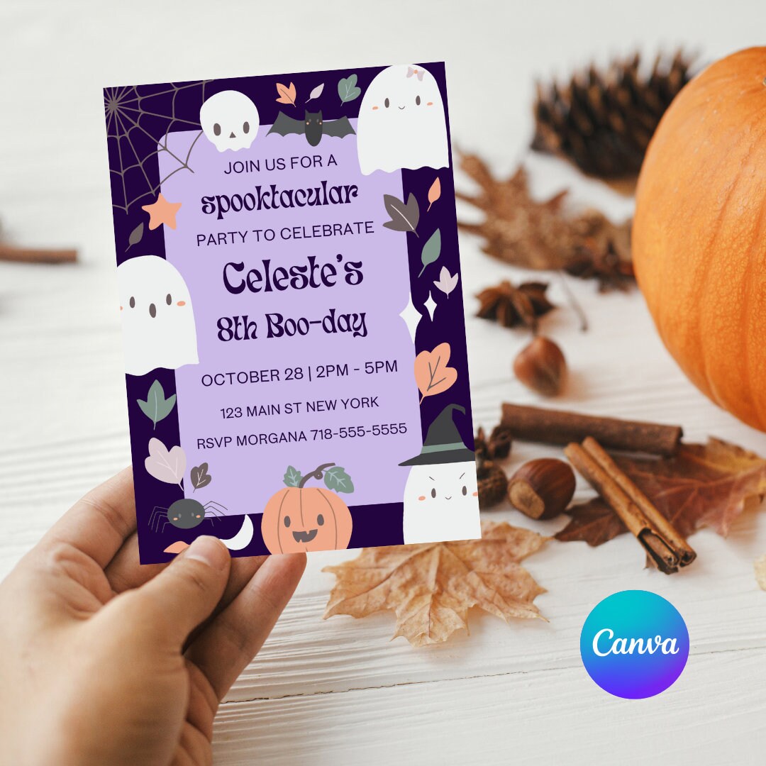 Editable Halloween Birthday Invitation, Canva Template, Kids Birthday ...