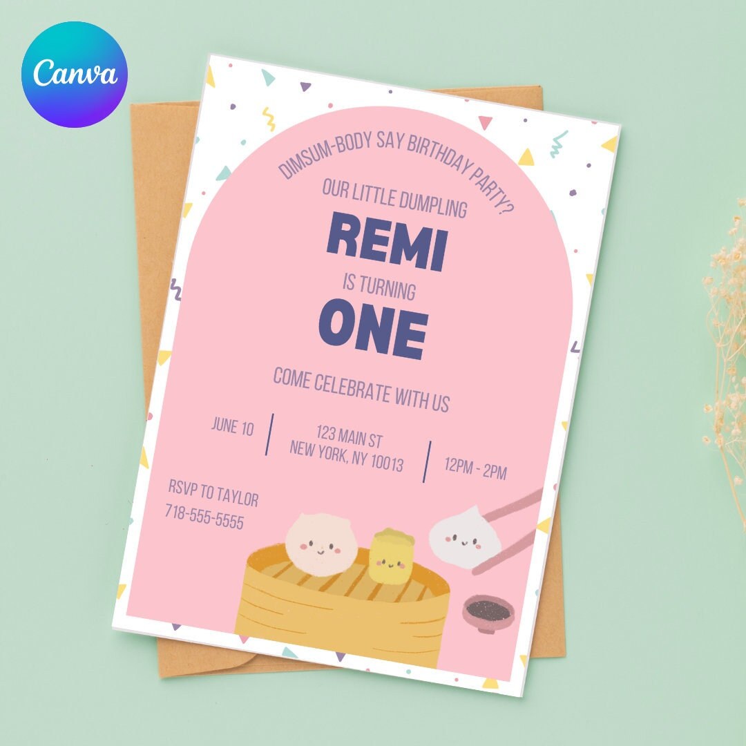 Editable Dimsum Birthday Invitation, Canva Template, Baby Bao, Dumpling ...