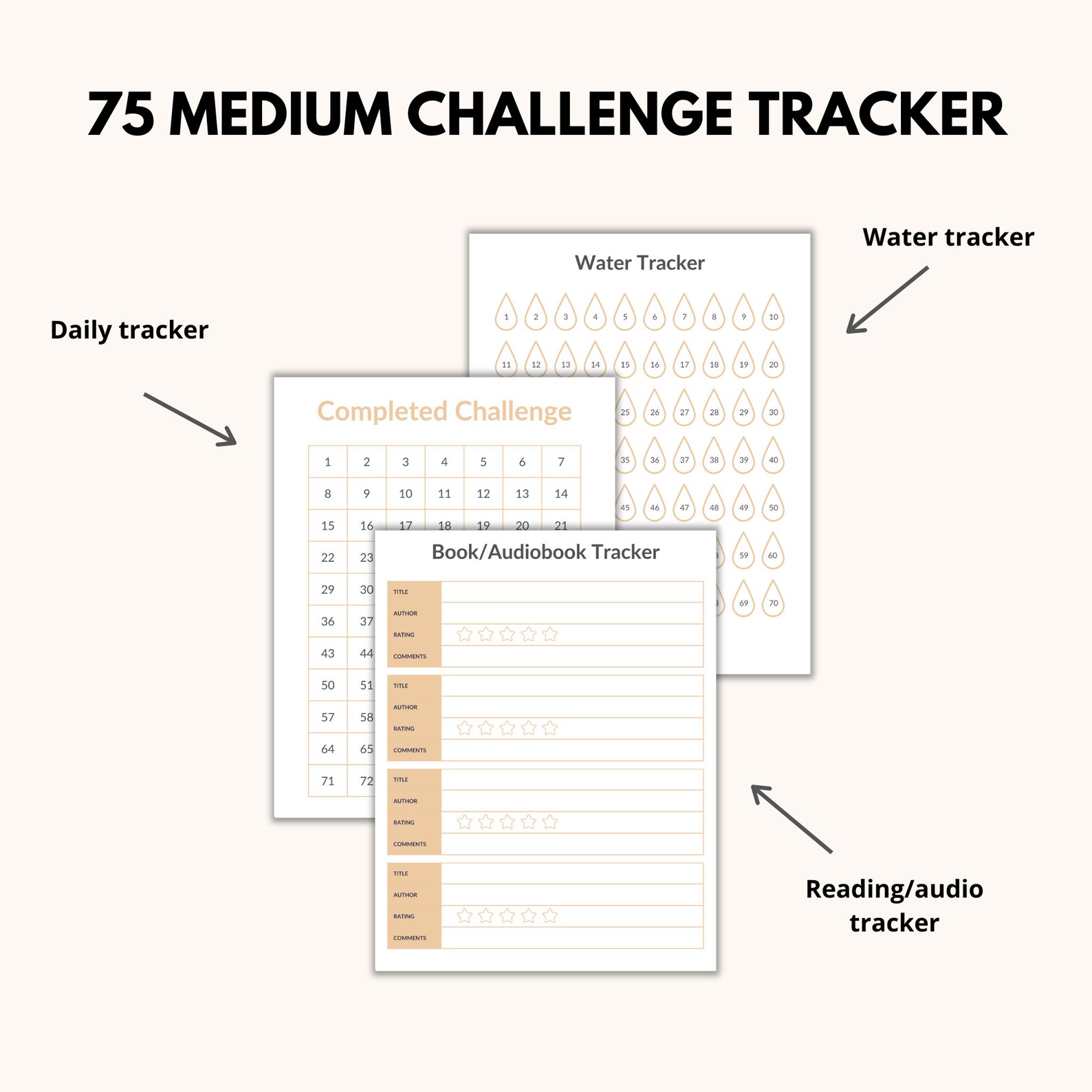 75 Medium Challenge Fillable Printable PDF Boho Colors Fitness Tracker ...