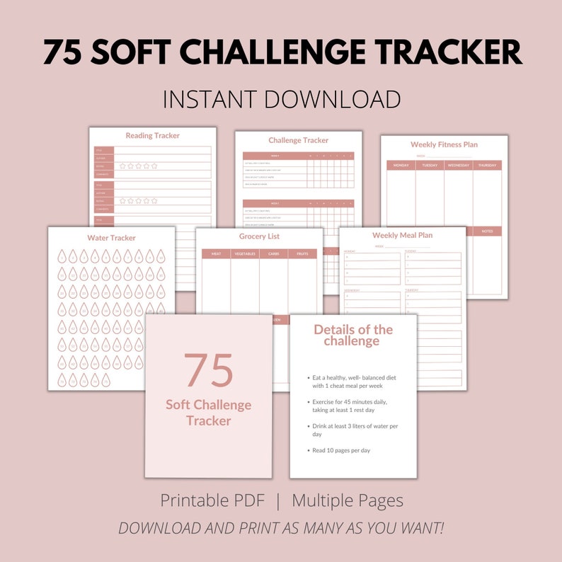 75 Soft Challenge Fillable Printable PDF Boho Colors - Etsy