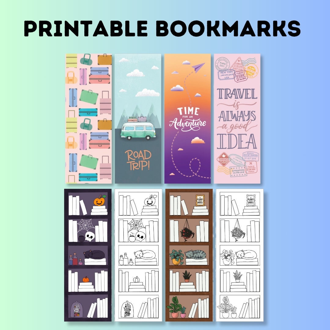 Hand Drawn Bookmarks: Travel & Bookcase Designs (digital Download) - Etsy