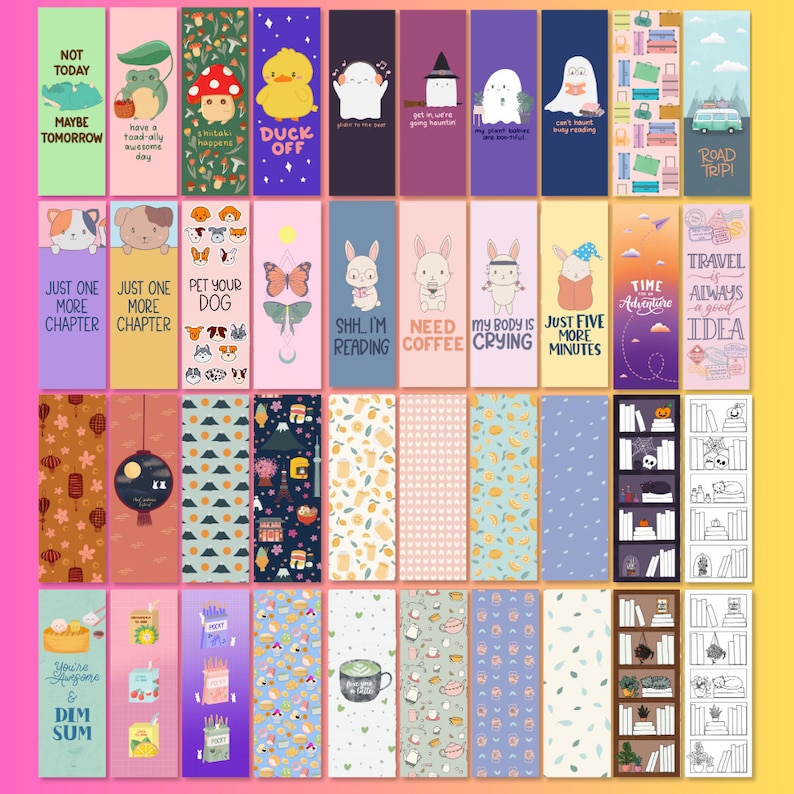 Hand Drawn Printable Bookmarks, Set of 40, Instant Download, Gifts for ...
