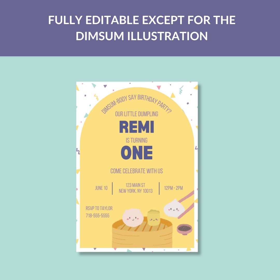Editable Dimsum Birthday Invitation, Canva Template, Baby Bao, Dumpling ...