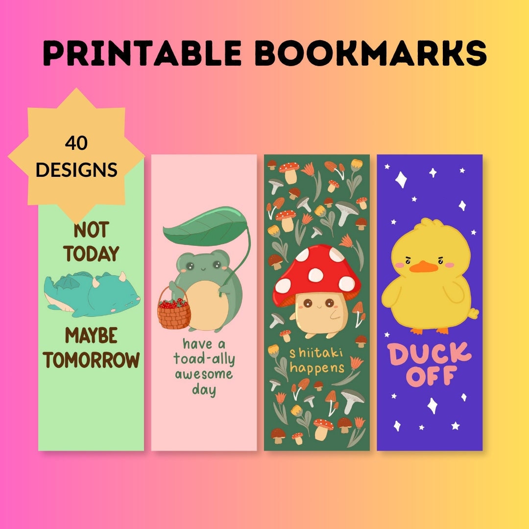 Hand Drawn Printable Bookmarks, Set of 40, Instant Download, Gifts for ...