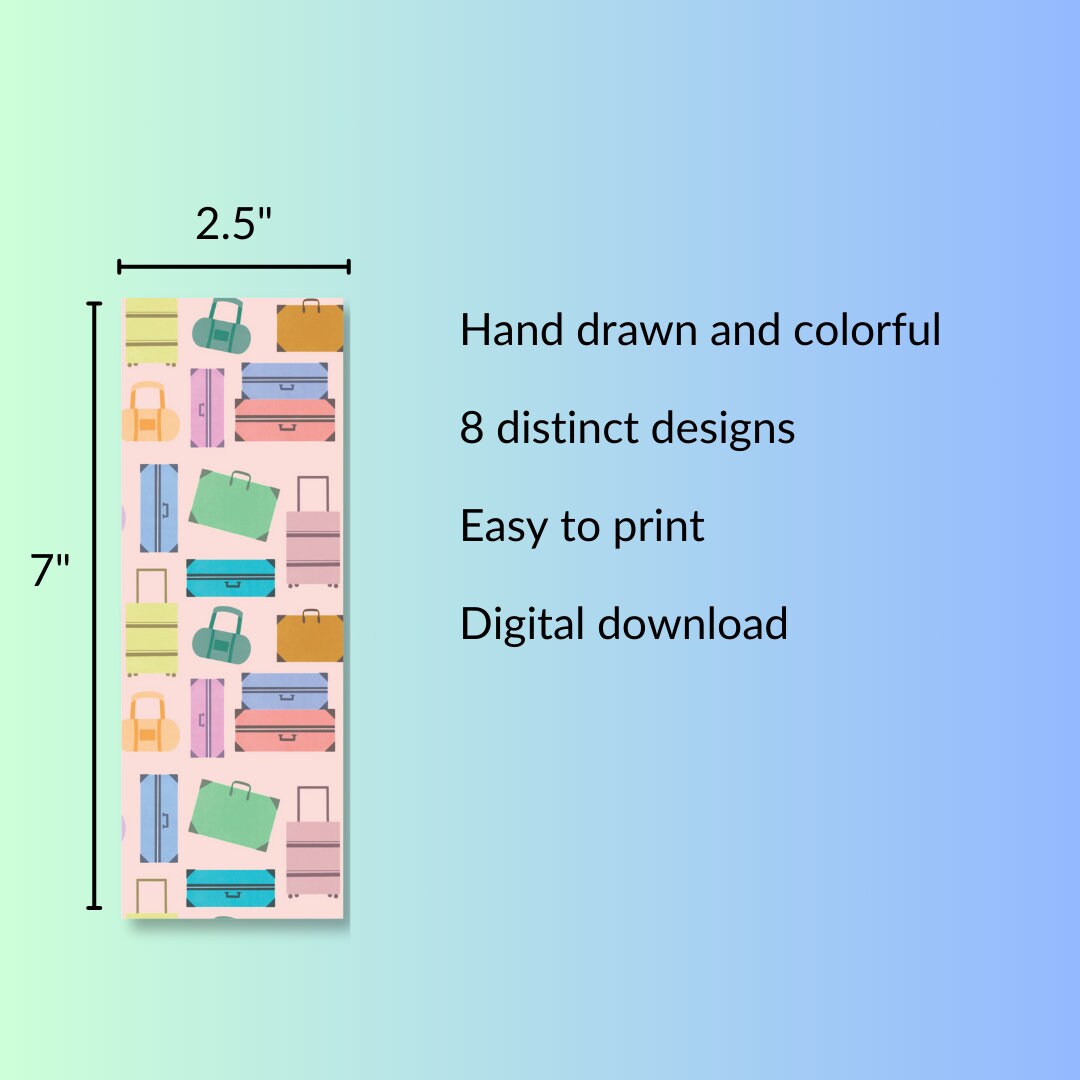 Hand Drawn Bookmarks: Travel & Bookcase Designs (digital Download) - Etsy
