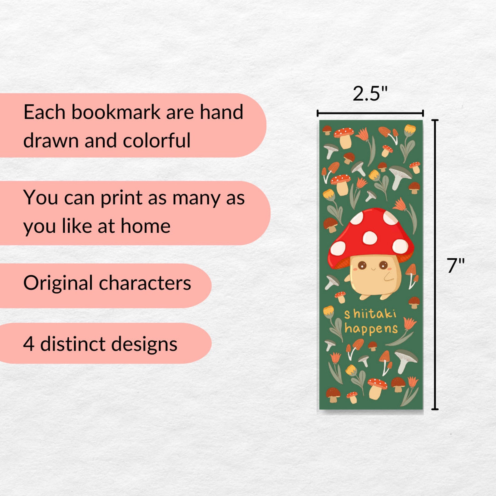 Hand Drawn Printable Bookmarks | Digital Download | Set of 4 | Unique ...
