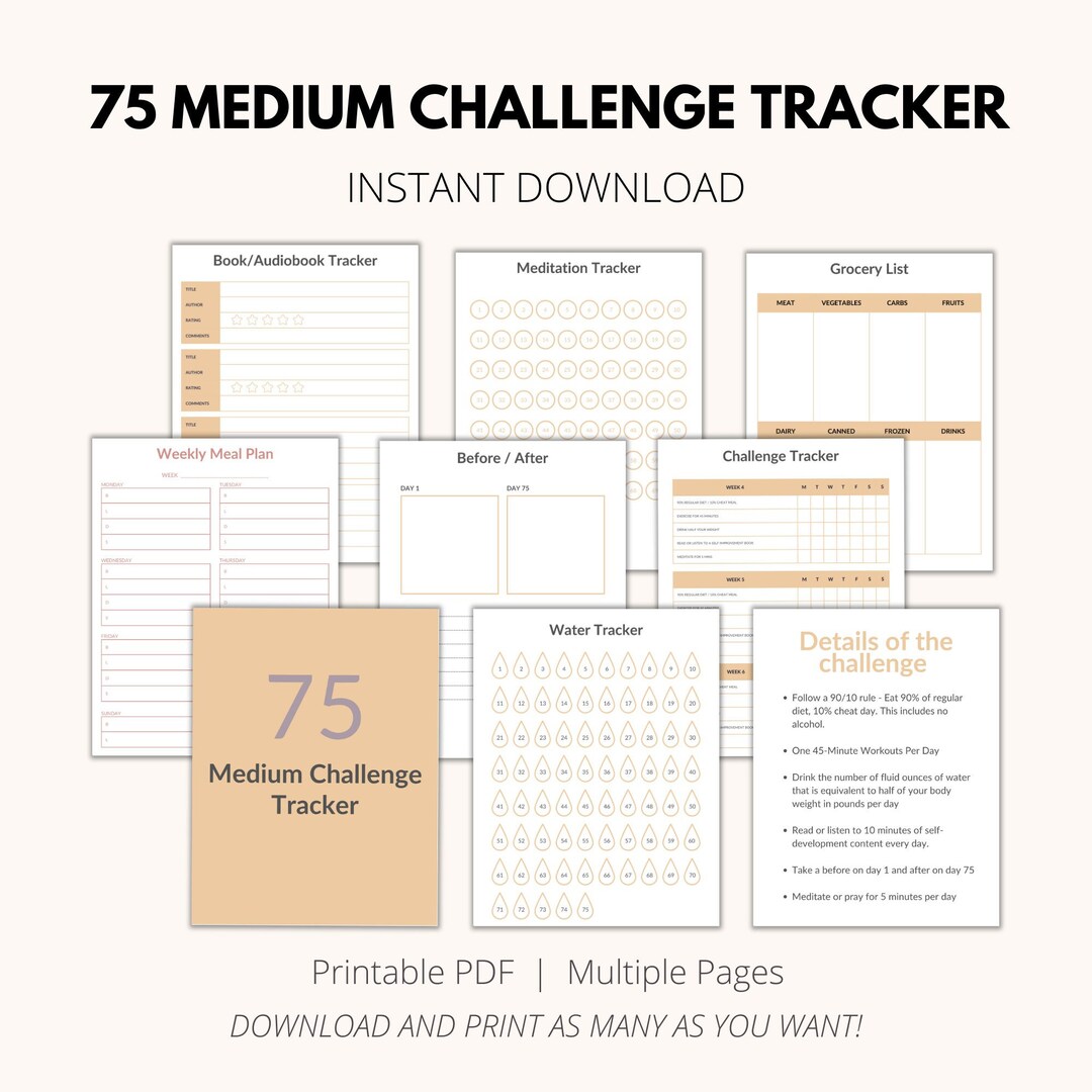 75 Medium Challenge Fillable Printable PDF Boho Colors Fitness Tracker ...