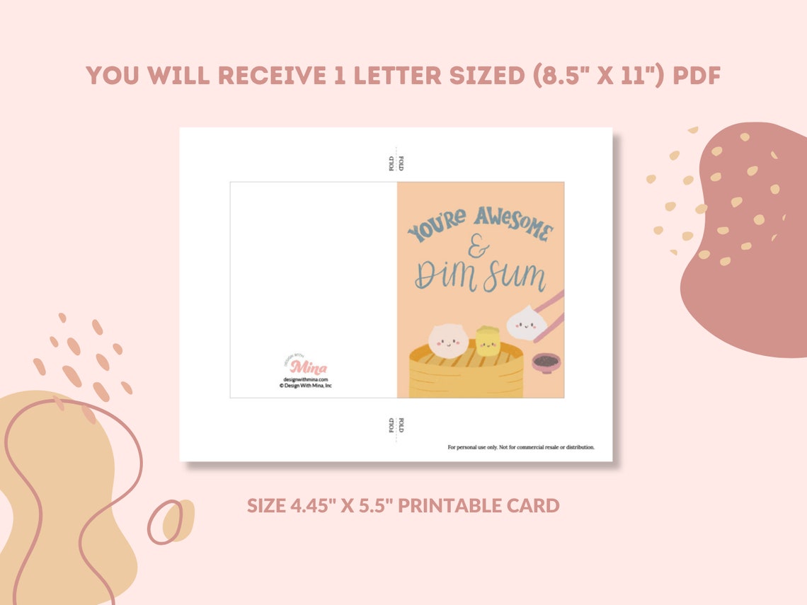 You're Awesome and Dimsum Printable Card, Instant Download, Food Card ...