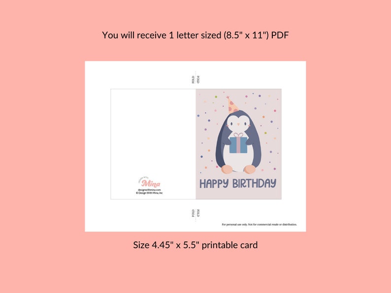 Cute Penguin Birthday Card, Kids Printable Bday Card (PDF) - Etsy