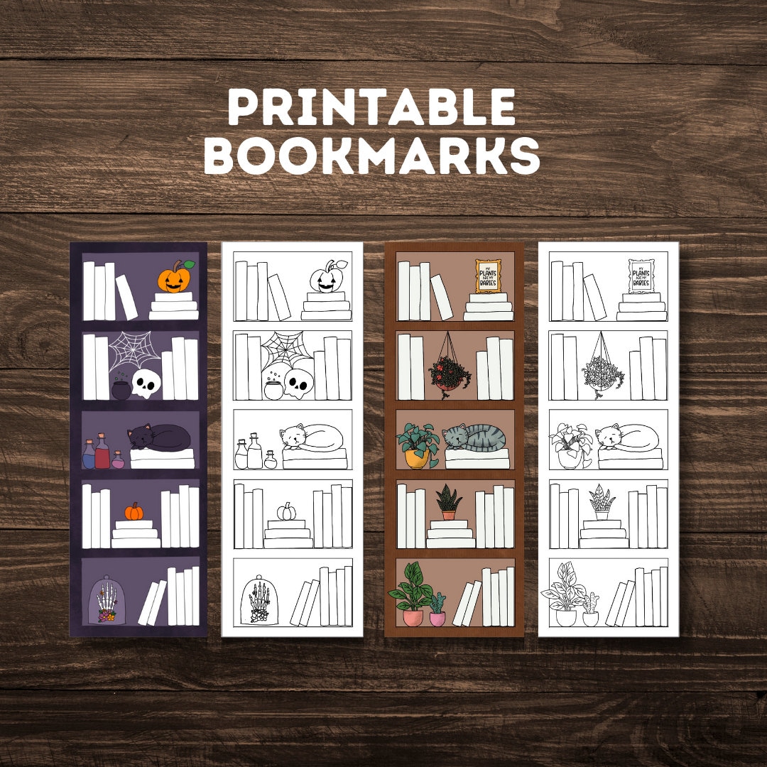 Hand Drawn Bookcase Printable Bookmarks | Digital Download | Coloring ...