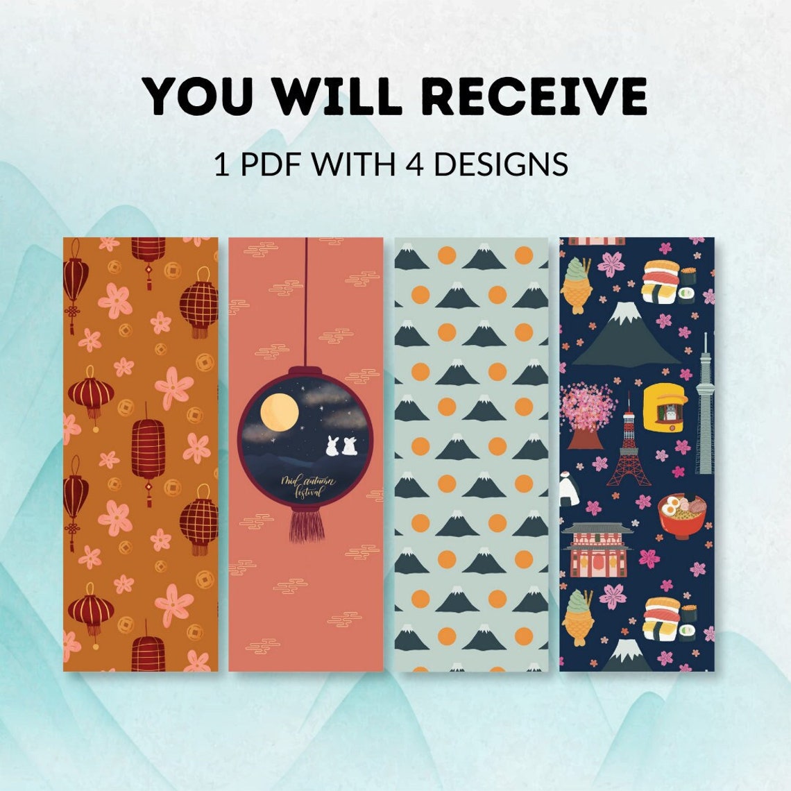 Hand Drawn Asia Inspired Printable Bookmarks | Digital Download | Set ...
