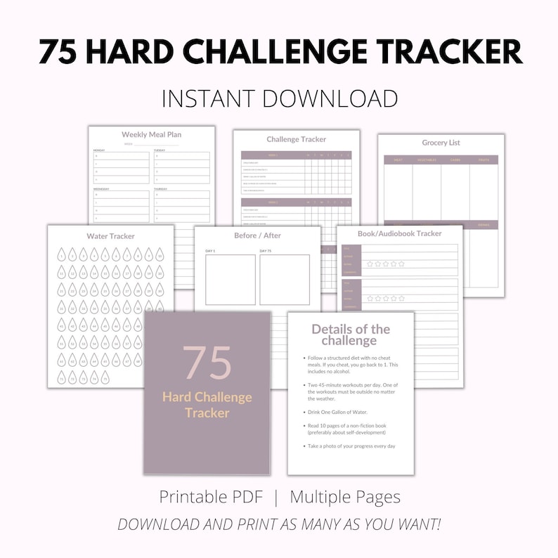 75 Hard Challenge Fillable Printable PDF Boho Colors Fitness Tracker ...