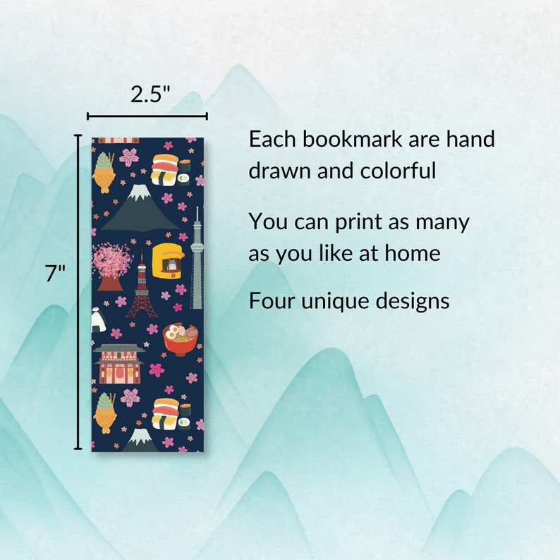 Hand Drawn Asia Inspired Printable Bookmarks | Digital Download | Set ...