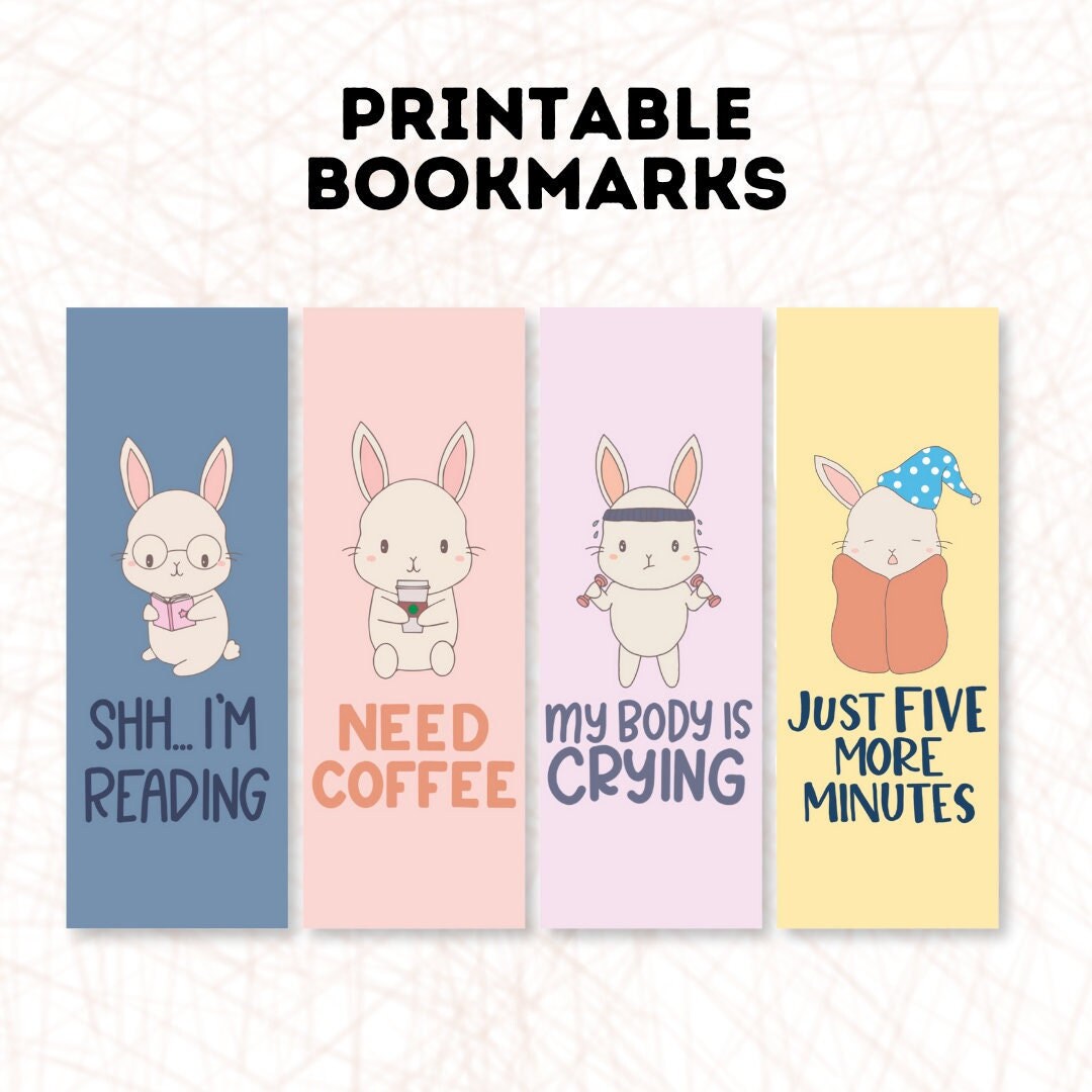 Hand Drawn Bunny Printable Bookmarks | Digital Download | Set of 4 ...
