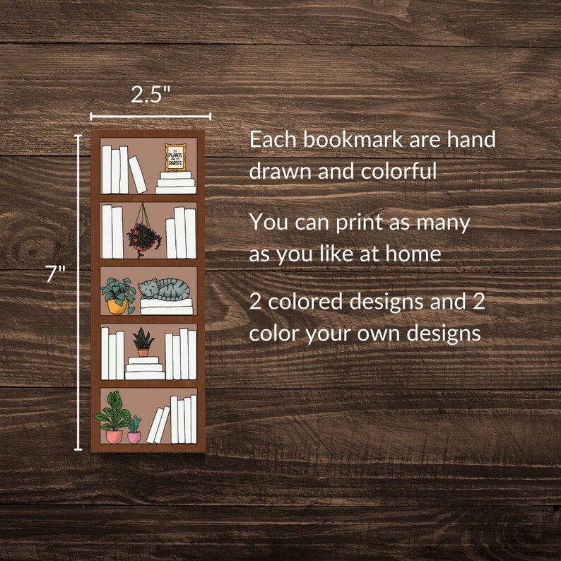Hand Drawn Bookcase Printable Bookmarks | Digital Download | Coloring ...
