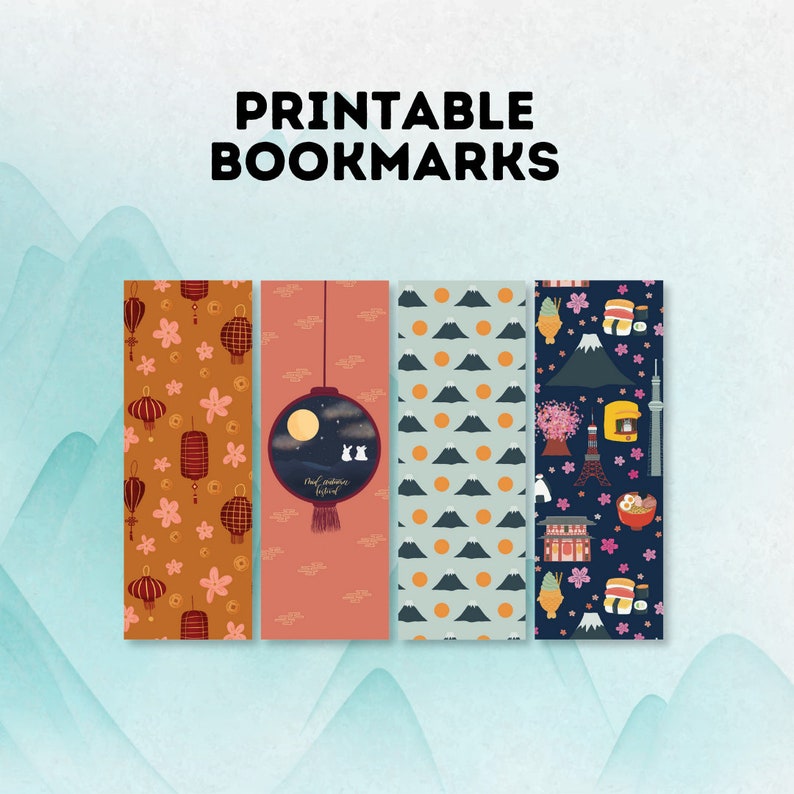 Hand Drawn Asia Inspired Printable Bookmarks | Digital Download | Set ...