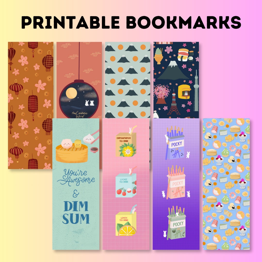 Hand Drawn Printable Bookmarks, Set of 8, Instant Download, Gifts for ...