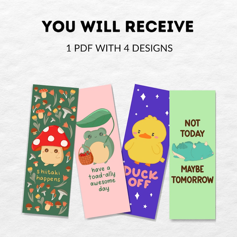 Hand Drawn Printable Bookmarks | Digital Download | Set of 4 | Unique ...