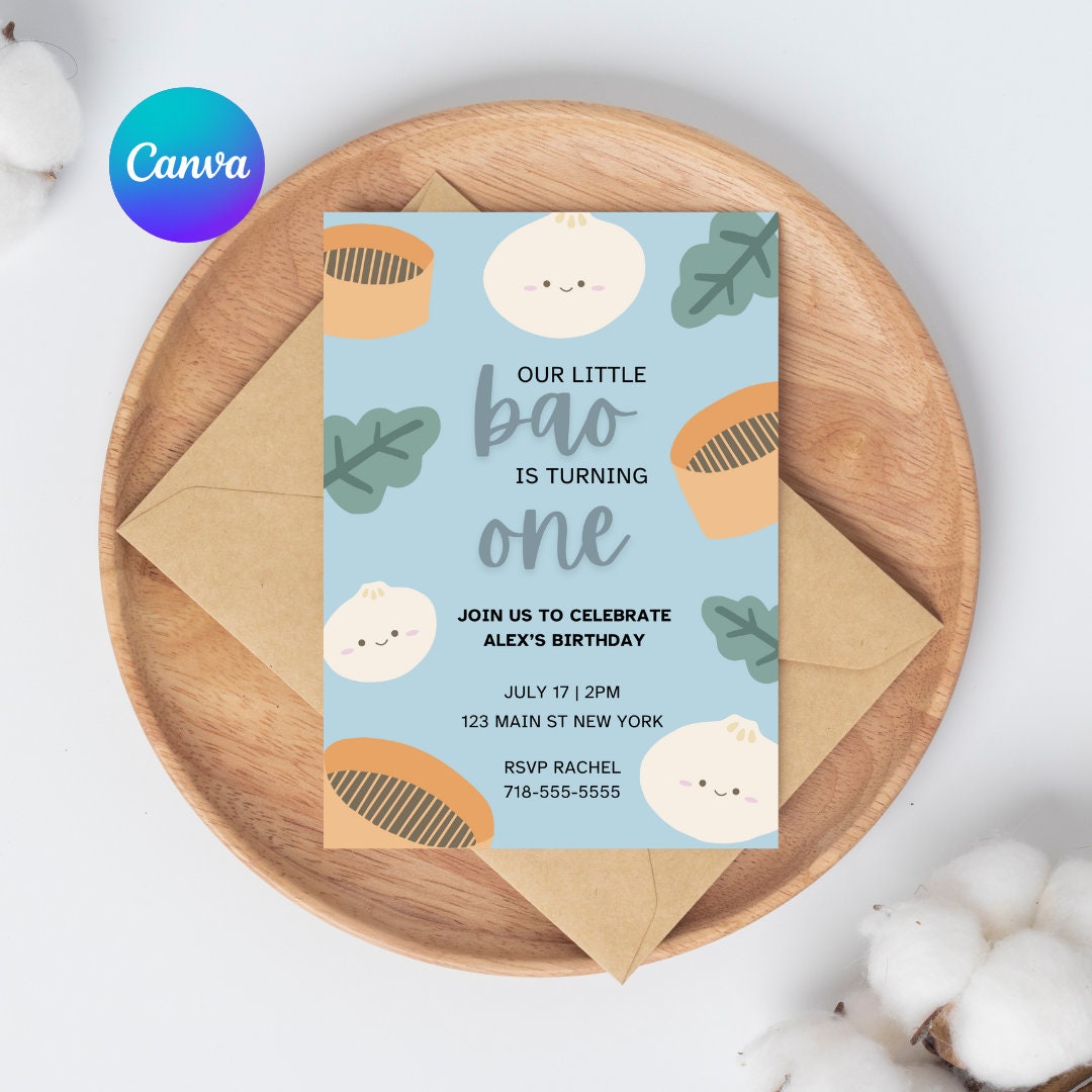 Dim Sum Birthday Invitation: Baby Bao Party, Asian Design (canva ...