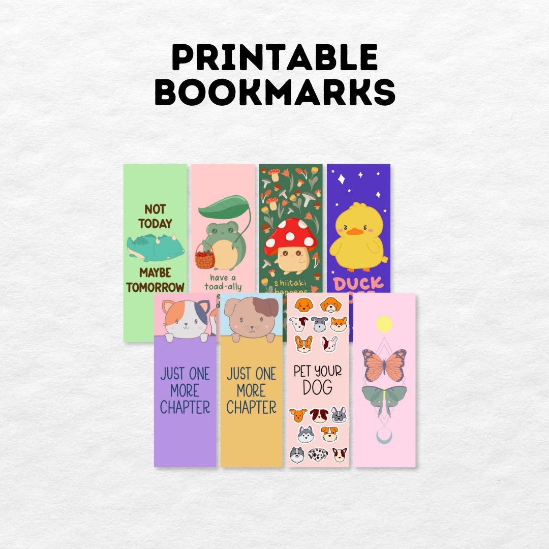 Hand Drawn Printable Bookmarks, Set of 8, Instant Download, Unique ...